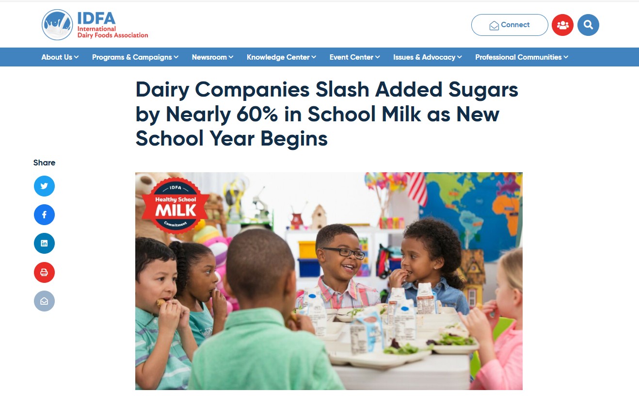 IDFA: Dairy Companies Slash Added Sugars by Nearly 60% in School Milk ...